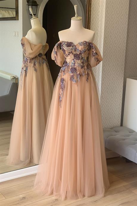 Ivory Prom Dress Embroidered Corset Tulle Ball Gown Masquerade Dress ...